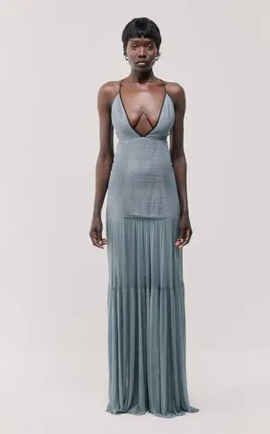 SLEEPING WITH JACQUES Gemma Pleated Silk Chiffon Maxi Dress