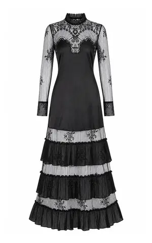 SLEEPING WITH JACQUES Emily Silk Lace Maxi Dress - Black