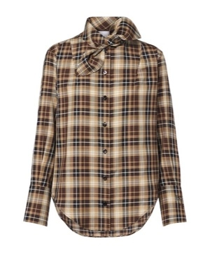 PATOU Bow-detail Checked Cotton Shirt - Brown