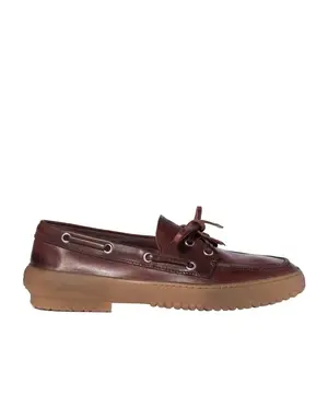 Miu Miu Leather Deck Shoes - Coffee
