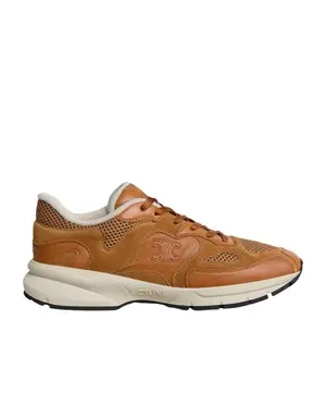Celine Runner Sneaker In Calfskin, Suede Calfskin And Mesh - Sahara