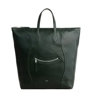 Celine Vertical Cabas Luggage In Shiny Calfskin - Deep Forest Green