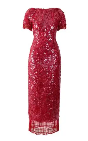 SALMA OSMAN Sequin Midi Dress - Red