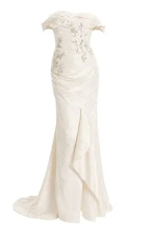 SANDRA MANSOUR Breathless Silk Brocade Strapless Midi Dress