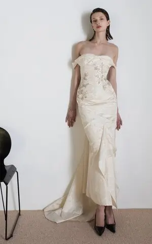 SANDRA MANSOUR Breathless Silk Brocade Strapless Midi Dress