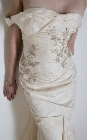 SANDRA MANSOUR Breathless Silk Brocade Strapless Midi Dress