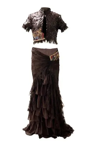 SALMA OSMAN Embellished Chiffon Maxi Set - Brown