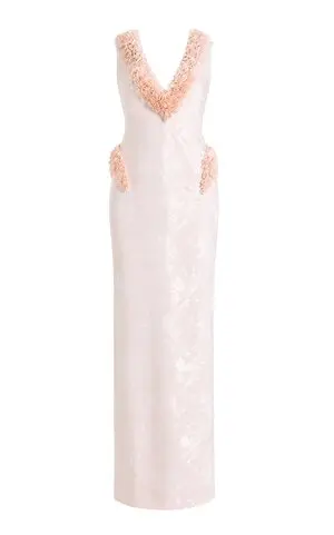 SANDRA MANSOUR Silk Brocade Maxi Dress