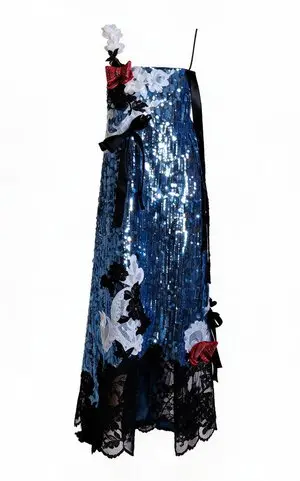 SALMA OSMAN Embellished Floral Midi Dress - Blue