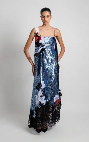 SALMA OSMAN Embellished Floral Midi Dress