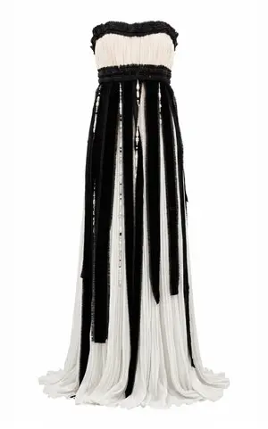 SALMA OSMAN Ribbon-trim Chiffon Maxi Dress - Black/white