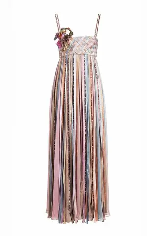 SALMA OSMAN Embellished Chiffon Fringe Maxi Dress - Multi