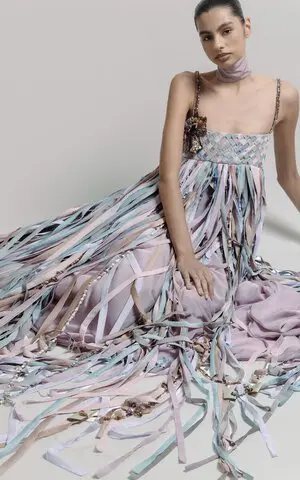 SALMA OSMAN Embellished Chiffon Fringe Maxi Dress