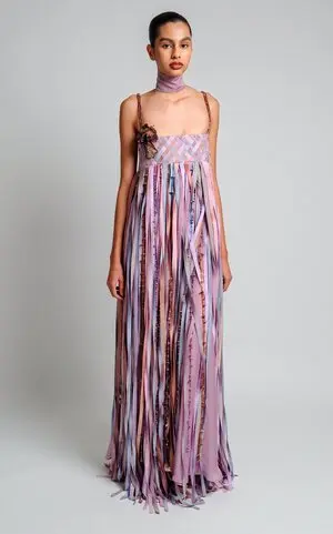 SALMA OSMAN Embellished Chiffon Fringe Maxi Dress