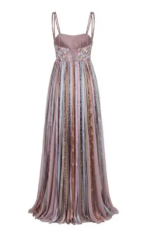SALMA OSMAN Embellished Chiffon Fringe Maxi Dress