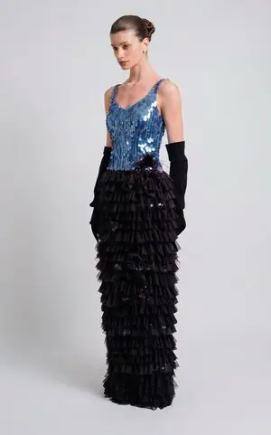 SALMA OSMAN Embellished Tiered Maxi Dress