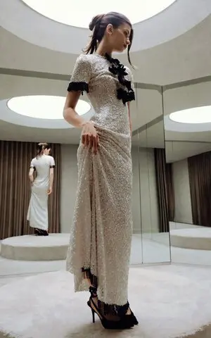 SALMA OSMAN Sequined Embellished Maxi Dress With Bow And Fringe Detail