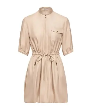 Moncler Silk Twill Mini Shirt Dress With Drawstring Waist - Nude