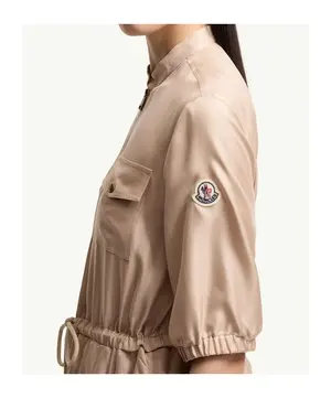 Moncler Silk Twill Mini Shirt Dress With Drawstring Waist - Nude