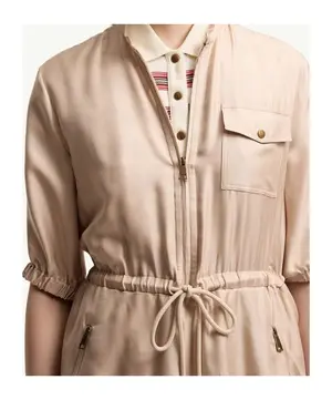 Moncler Silk Twill Mini Shirt Dress With Drawstring Waist - Nude