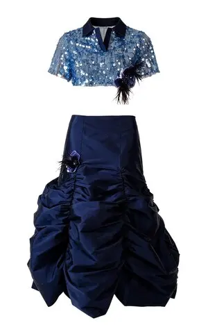 SALMA OSMAN Embellished Collared Maxi Set - Navy