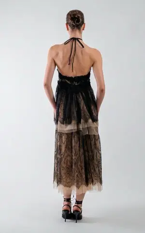 SALMA OSMAN Lace Halter Neck Midi Dress