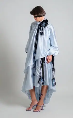 SALMA OSMAN Draped Chiffon Maxi Dress