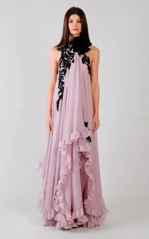 SALMA OSMAN High-neck Chiffon Maxi Dress