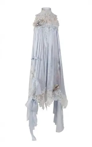 SALMA OSMAN High-neck Sheer Midi Dress - Light Blue
