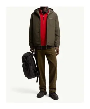 Moncler Hooded Down Jacket With Leather Trim - Olive Green