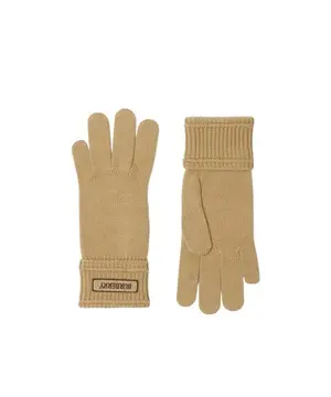 Burberry Wool Gloves With Printed Logo Patch - Sand