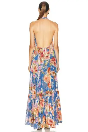 Hemant & Nandita Maxi Dress With Braided Halterneck And Metallic Floral Print