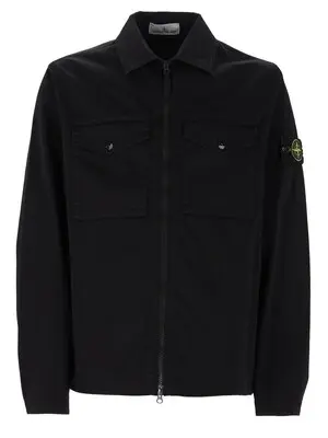 Stone Island Overshirt Con Zip E Tasche Sul Petto