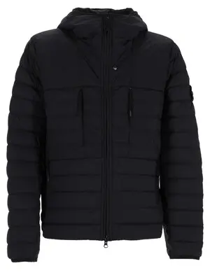 Stone Island Hooded Down Jacket With Water-repellent Finish - Black