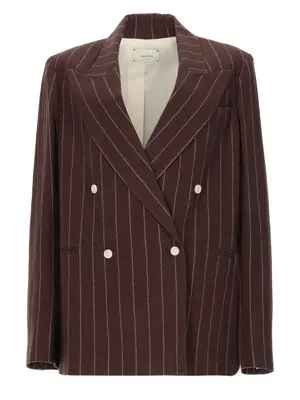 ALYSI Double Breasted Wool Blazer With Stripes