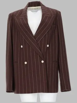ALYSI Double Breasted Wool Blazer With Stripes