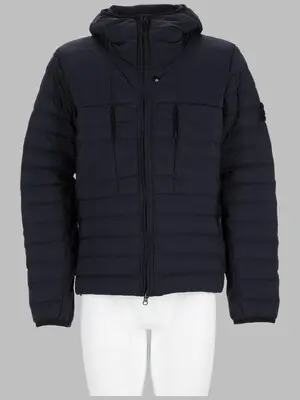 Stone Island Quilted Hooded Down Jacket - Blue