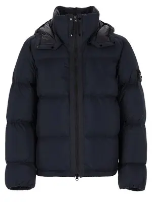 Stone Island Ripstop Down Puffer Jacket With Removable Hood - Blue