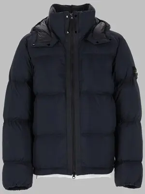 Stone Island Ripstop Down Puffer Jacket With Removable Hood - Blue