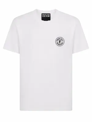 Versace T-shirt Con "v Emblem" Ricamato - White