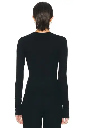 Eterne Long Sleeve Ribbed V-neck Top - Black