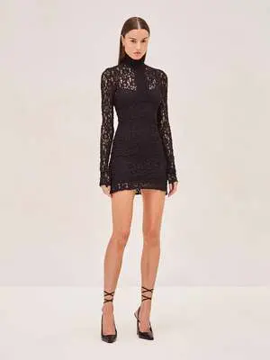 Alexis Delia Lace Turtleneck Mini Dress - Noir