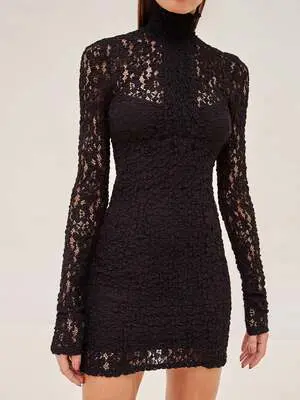 Alexis Delia Lace Turtleneck Mini Dress - Noir