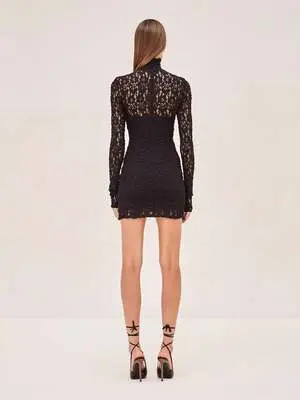 Alexis Delia Lace Turtleneck Mini Dress - Noir