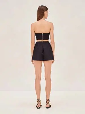 Alexis Reed Shorts Leaf Pattern High-waisted Flare Shorts - Black