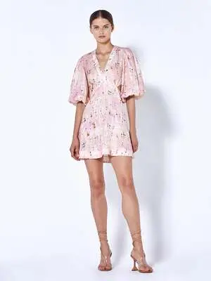Alexis Linea Linen Dress With Puff Sleeves And Cutout Detail