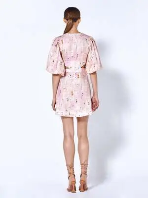 Alexis Linea Linen Dress With Puff Sleeves And Cutout Detail