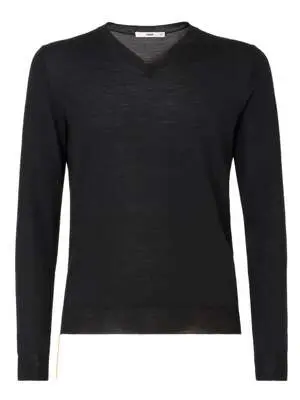 Fendi V-neck Virgin Wool Sweater With Contrasting Stitching - Nero