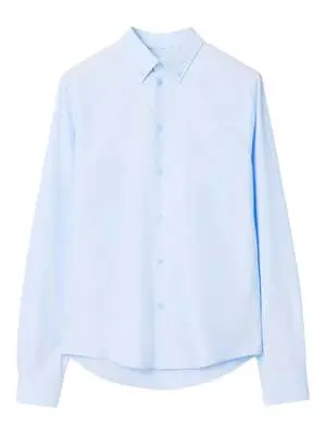 Burberry Button-down Cotton Shirt With Embroidered Equestrian Knight - Azzurro