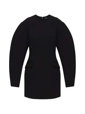 ROTATE BY BIRGER CHRISTENSEN Round Neck Mini Dress With Puff Sleeves And Buttoned Cuffs - Nero